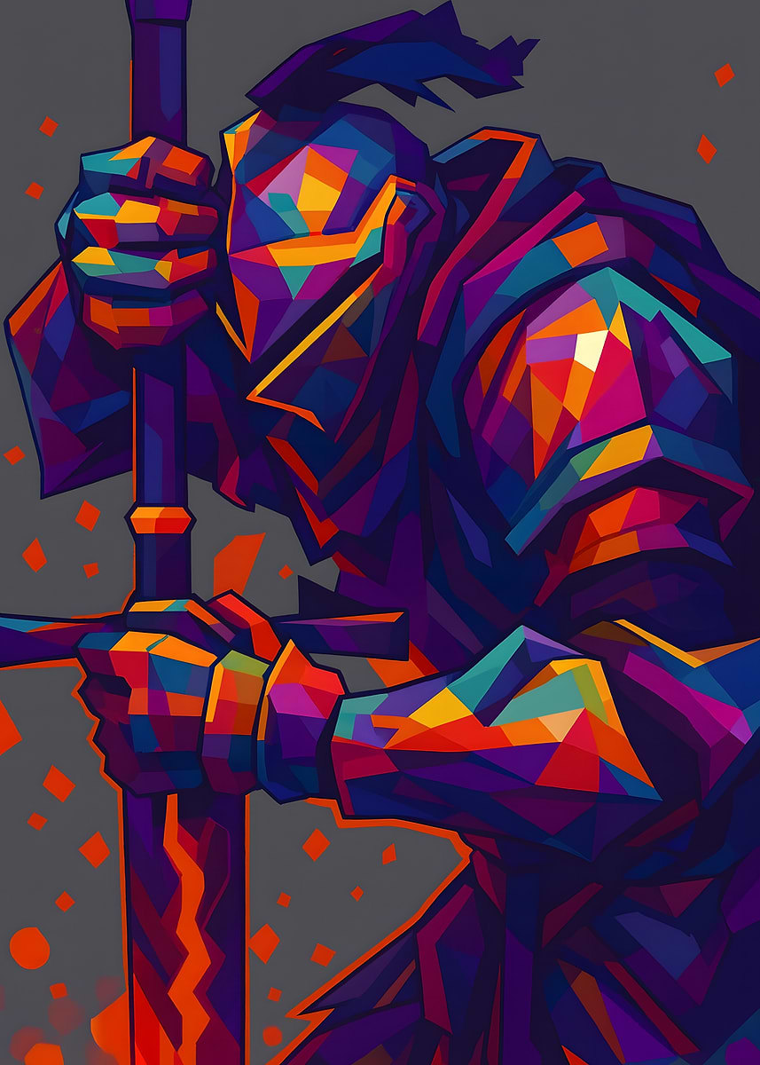 'Colorful Knight with Sword Digital Art' Poster, picture, metal print ...