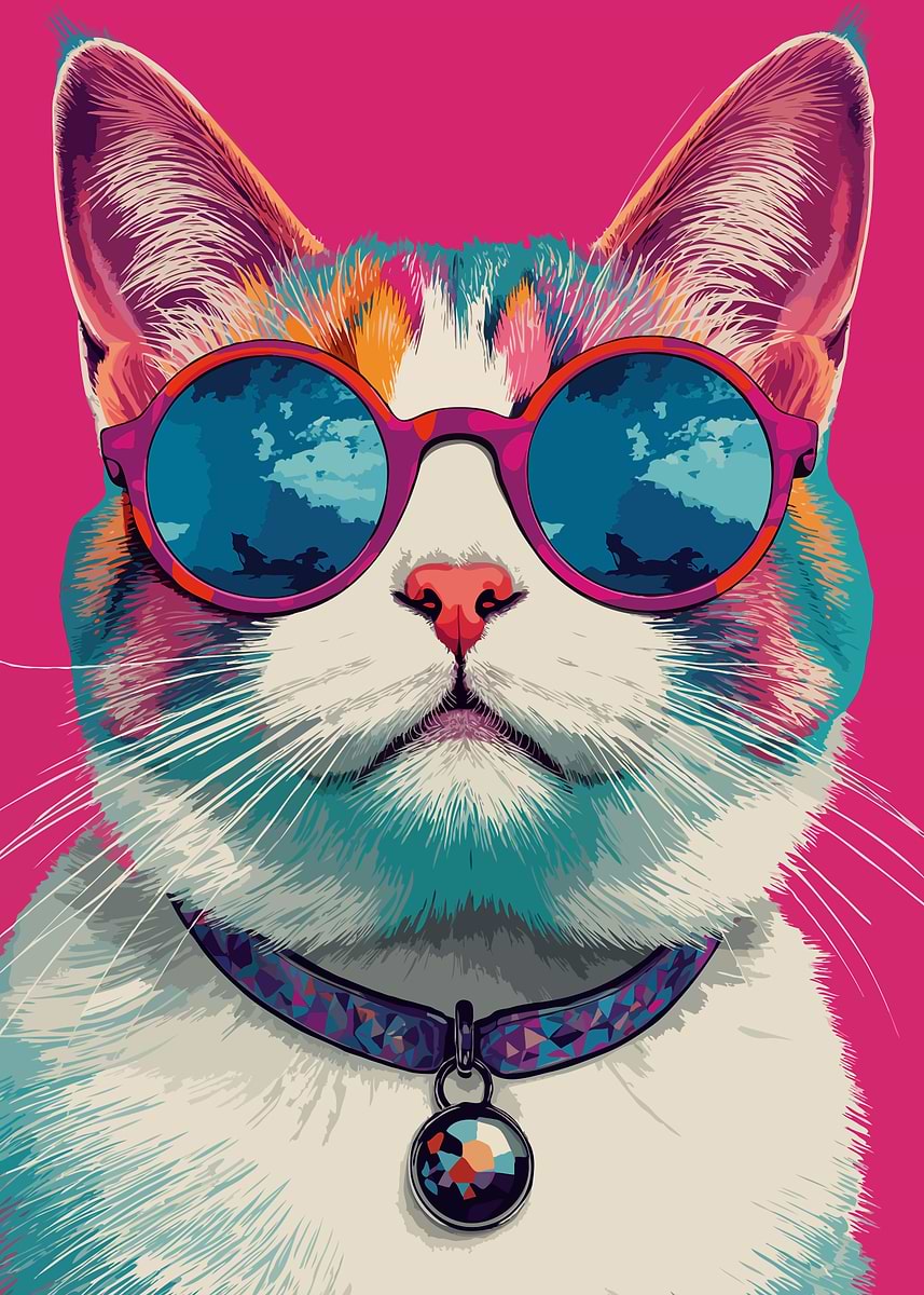 'Cool Cat with Sunglasses Portrait' Poster, picture, metal print, paint ...