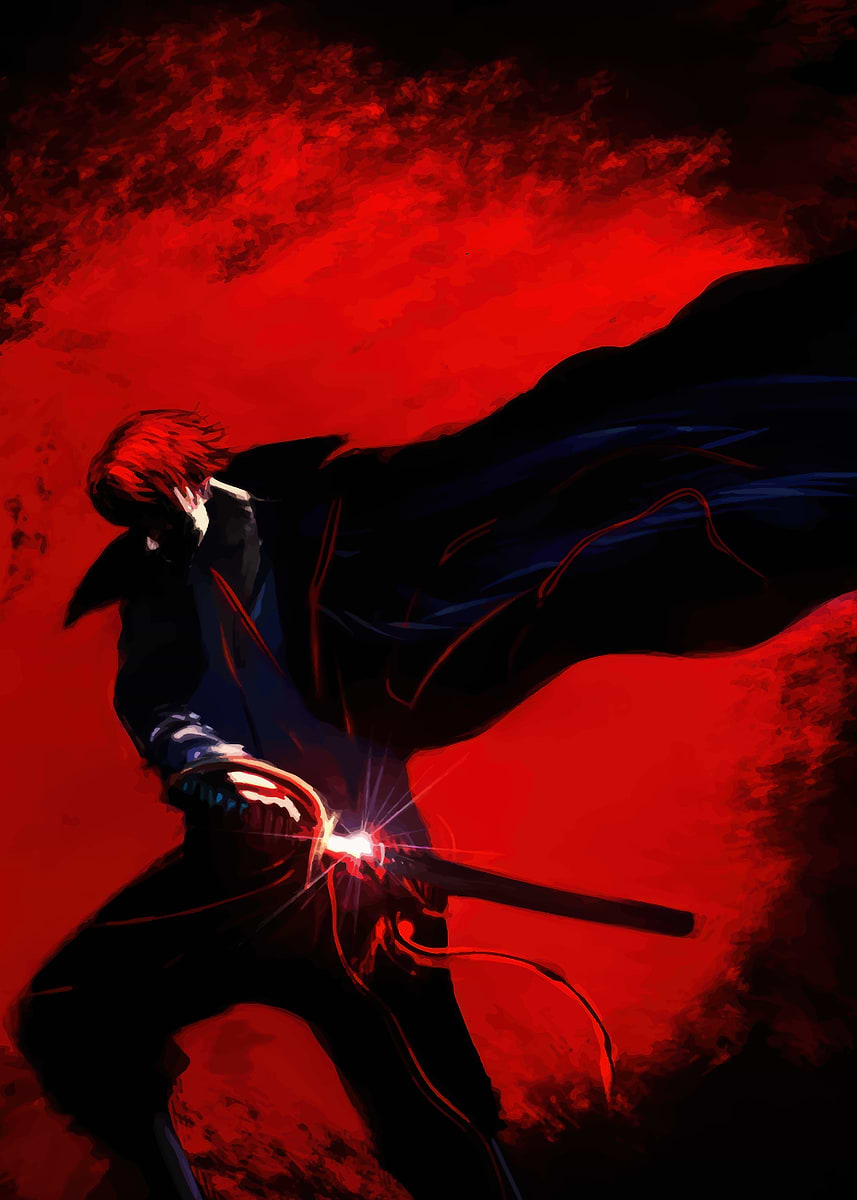 'Red-Haired Swordsman in Action' Poster, picture, metal print, paint by ...