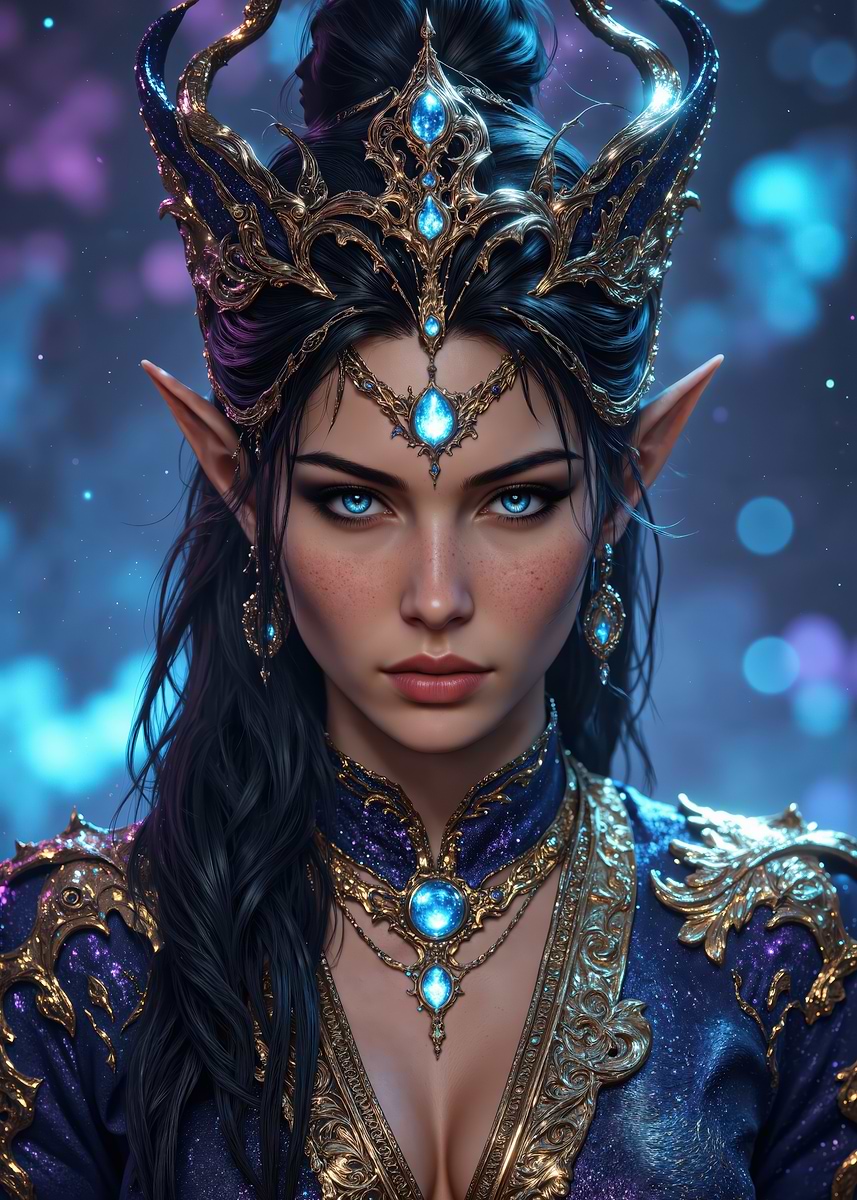 'Elf Queen Portrait with Jeweled Crown' Poster, picture, metal print ...