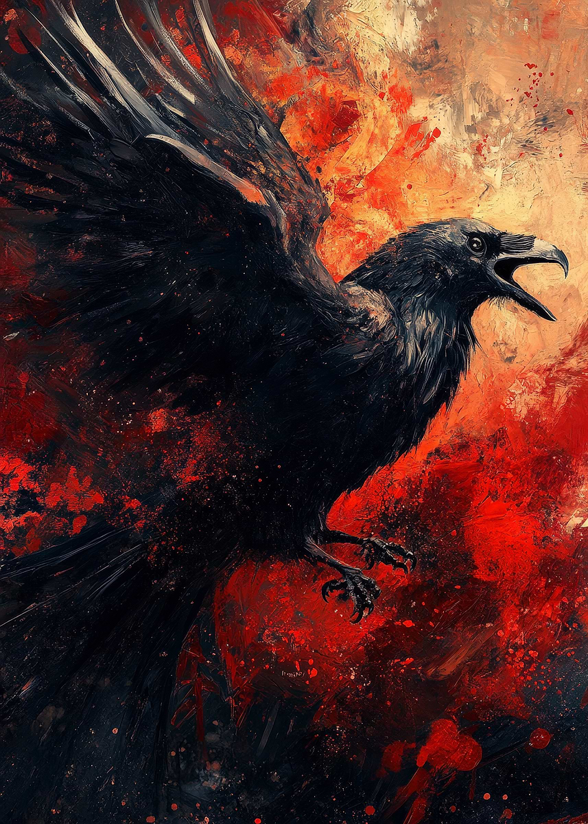 'Raven in Flight: Abstract Art' Poster, picture, metal print, paint by ...