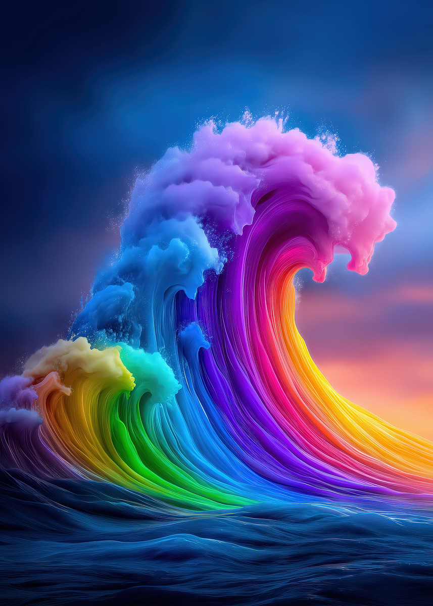 'Rainbow Tsunami' Poster, picture, metal print, paint by Kajiro | Displate