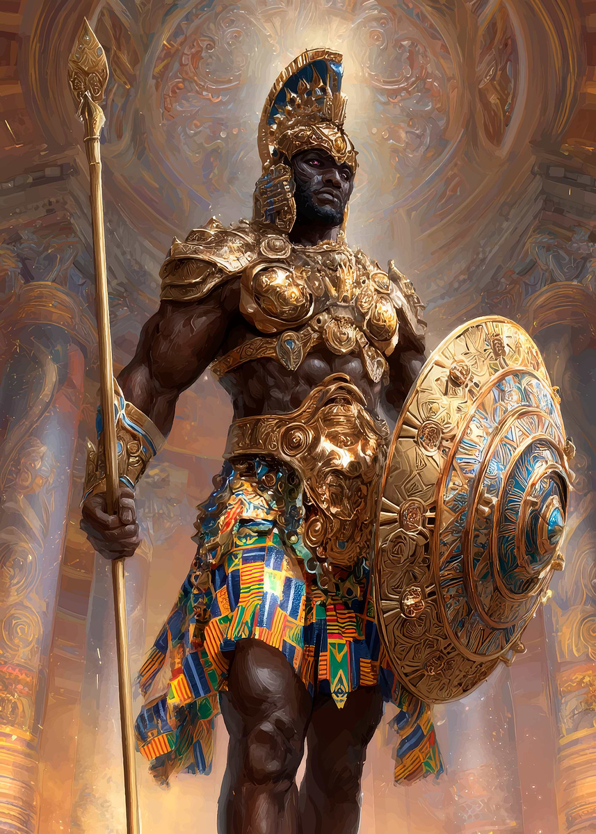 'African Warrior with Golden Armor' Poster, picture, metal print, paint ...