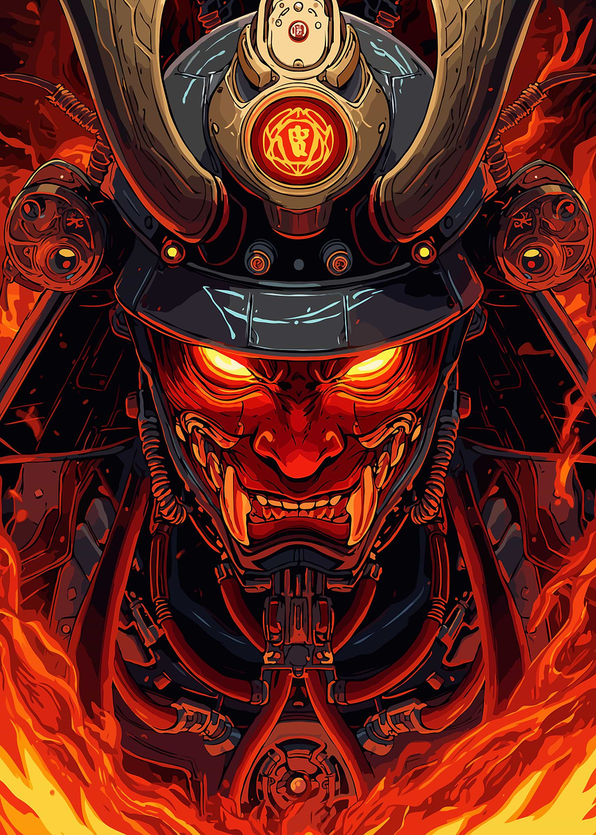 'Hellfire Mask Samurai Warrior' Poster, picture, metal print, paint by ...