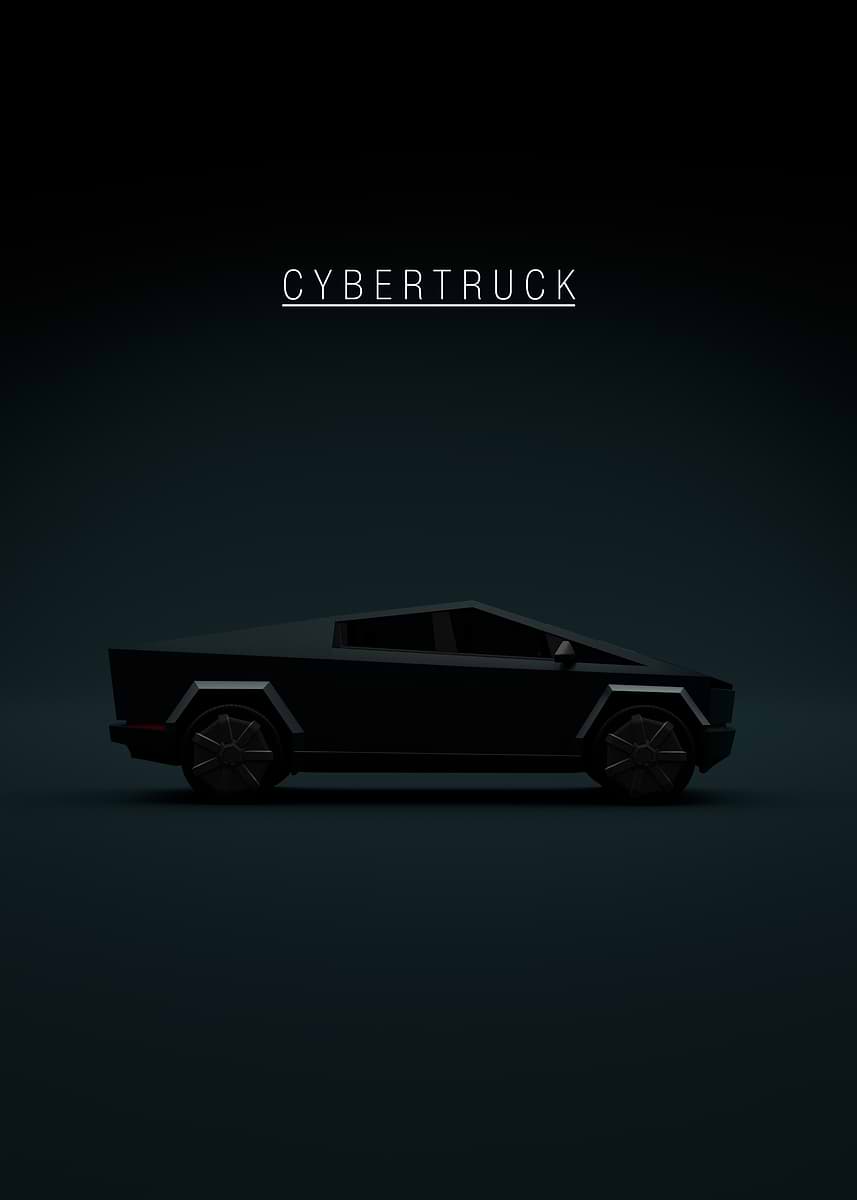 'Tesla Cybertruck Minimalist Dark Poster' Poster, picture, metal print ...