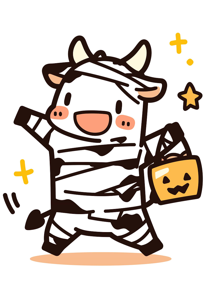 'Cartoon Cow Mummy Halloween Illustration' Poster, picture, metal print ...