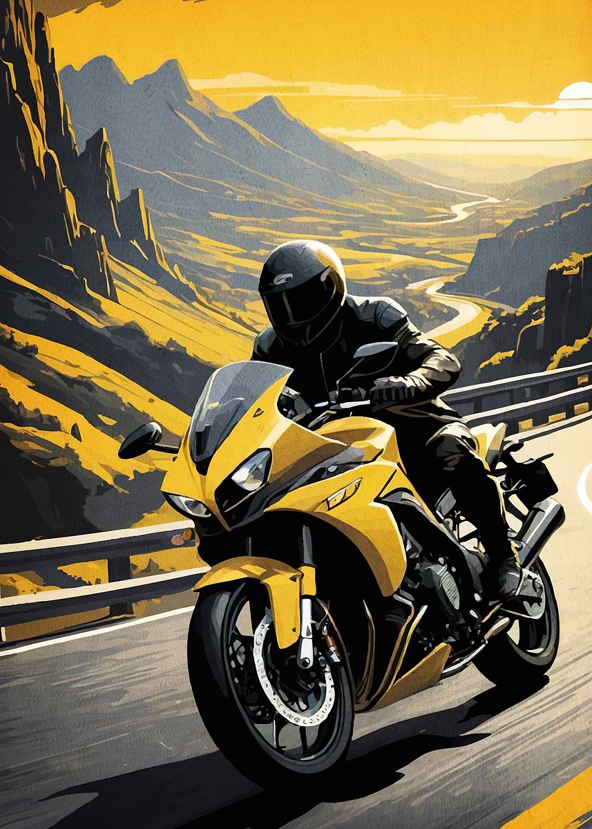 'Motorcycle Ride Mountain Landscape' Poster, picture, metal print ...