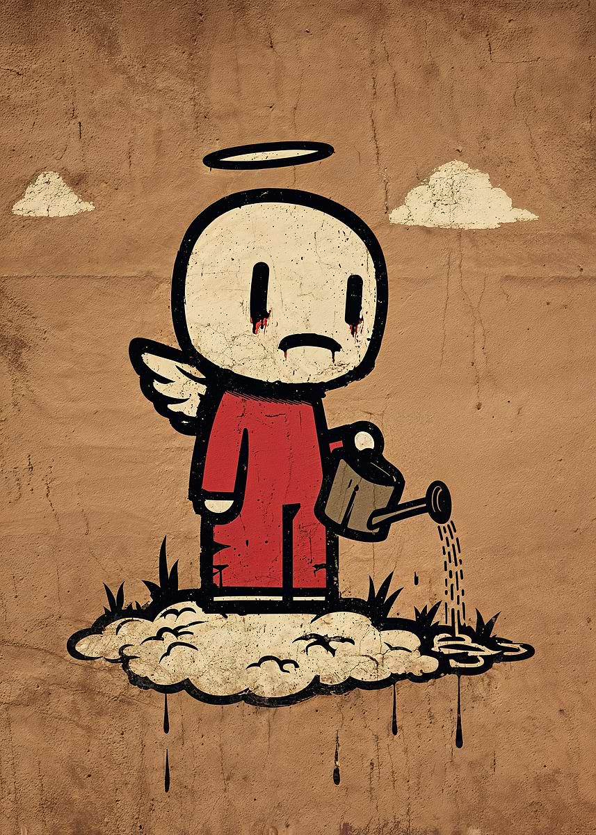 'Sad Angel Watering Cloud' Poster, picture, metal print, paint by ...