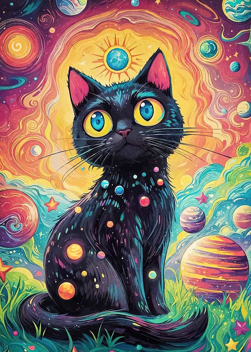 'Cosmic Cat Colorful Universe' Poster, picture, metal print, paint by ...