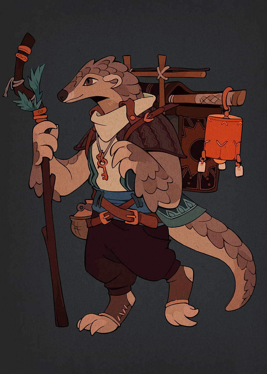 'Anthropomorphic Pangolin Traveler Illustration' Poster, picture, metal ...