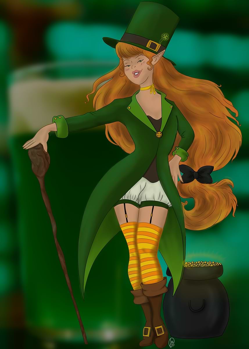 'Leprechaun Girl with Pot of Gold' Poster, picture, metal print, paint ...