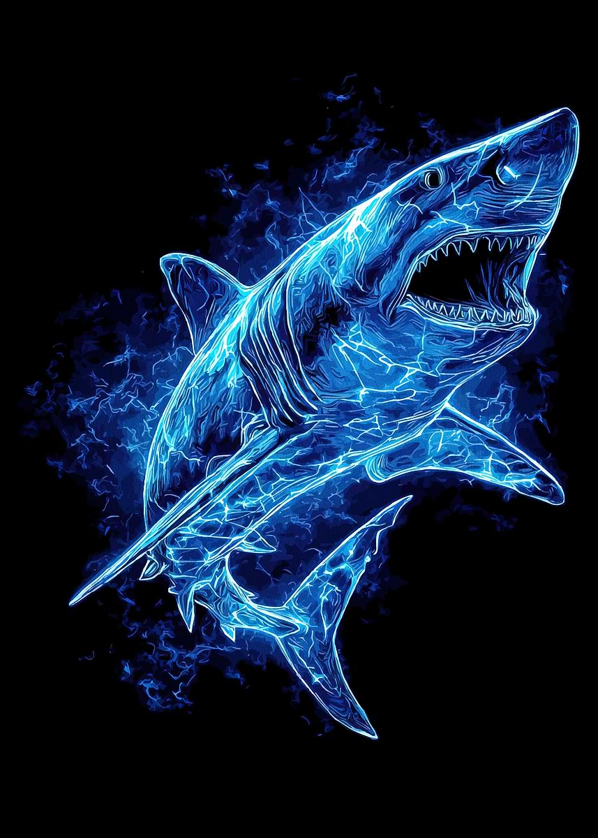 'Electric Blue Shark ' Poster, picture, metal print, paint by Wilma ...