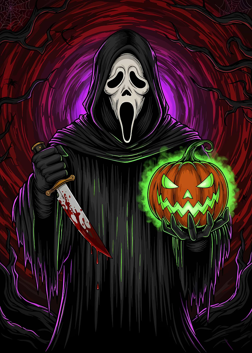 'Ghostface with Pumpkin and Bloody Knife' Poster, picture, metal print ...