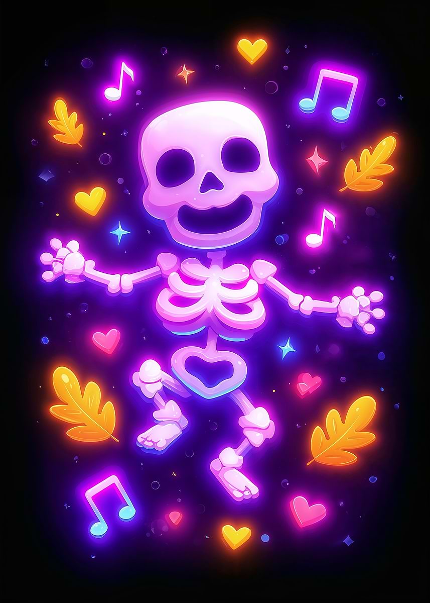 'Neon Skeleton Dance Party' Poster, picture, metal print, paint by ...