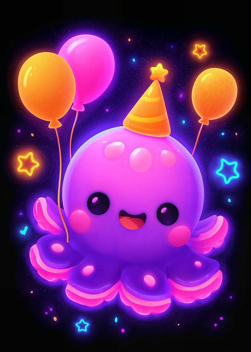 'Cute Octopus Birthday Party' Poster, picture, metal print, paint by ...