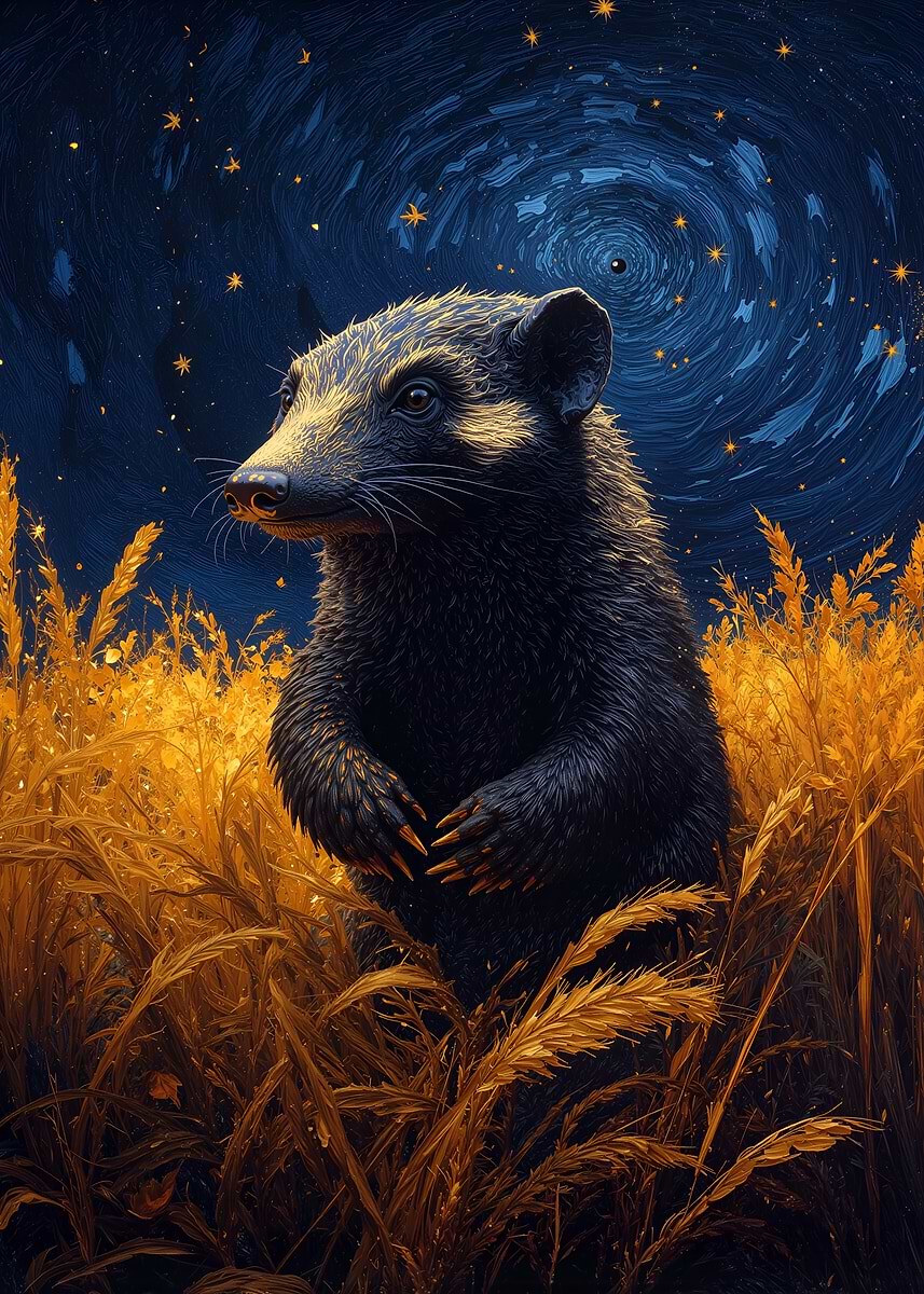 'Wolverine in Golden Field Under Starry Sky' Poster, picture, metal ...
