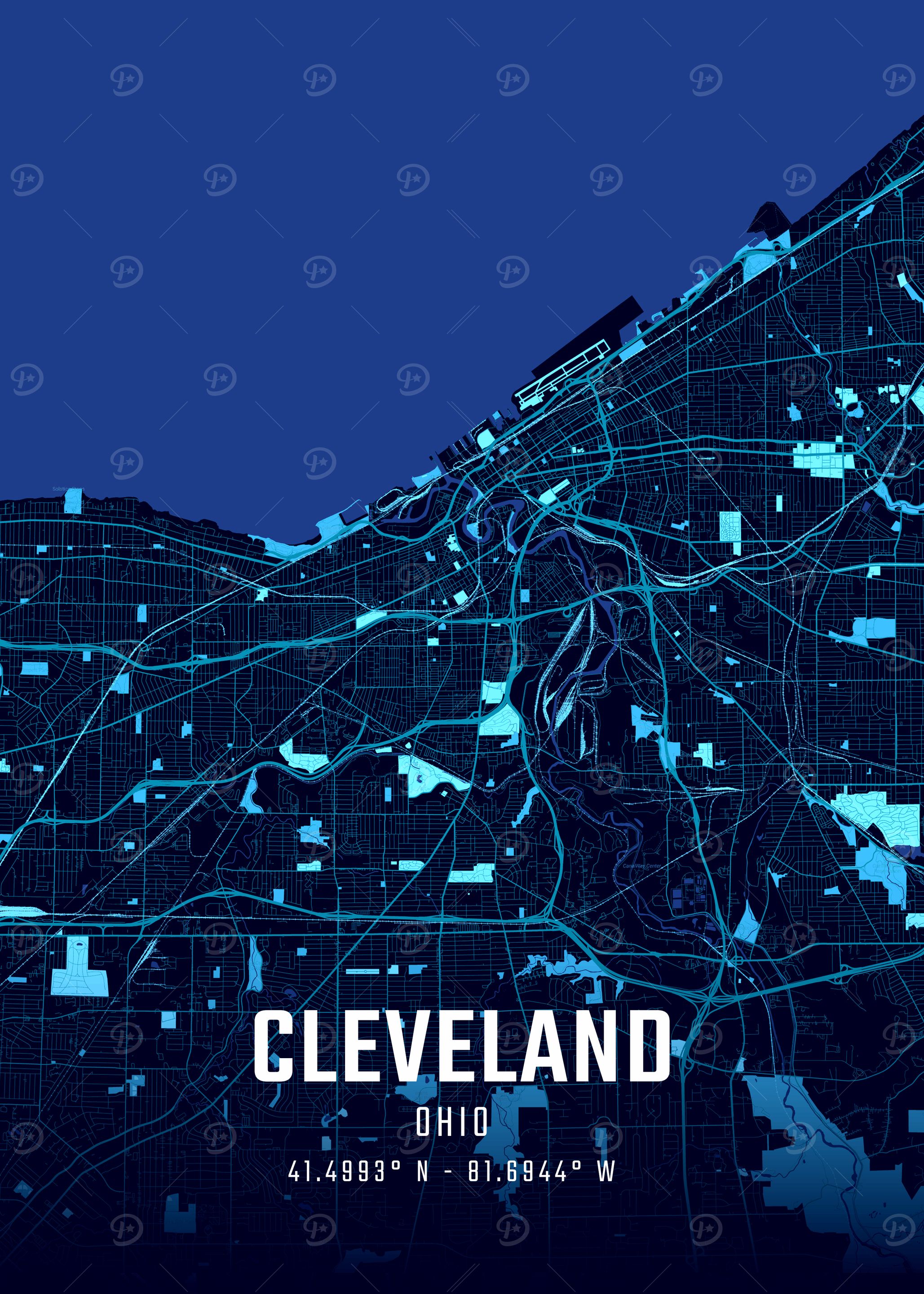 'Cleveland Midnight City Map' Poster, picture, metal print, paint by ...