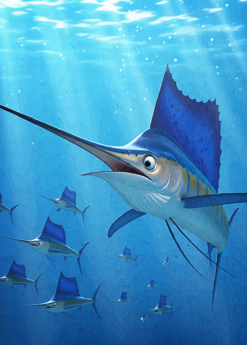 ' Sailfish School Blue Ocean' Poster, picture, metal print, paint by ...