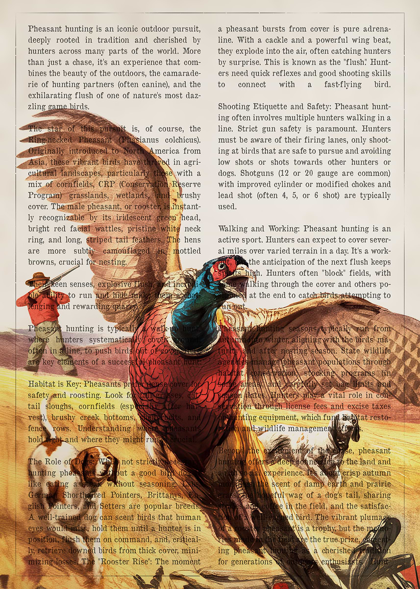 'Pheasant Hunting Vintage Book Page Art' Poster, picture, metal print ...