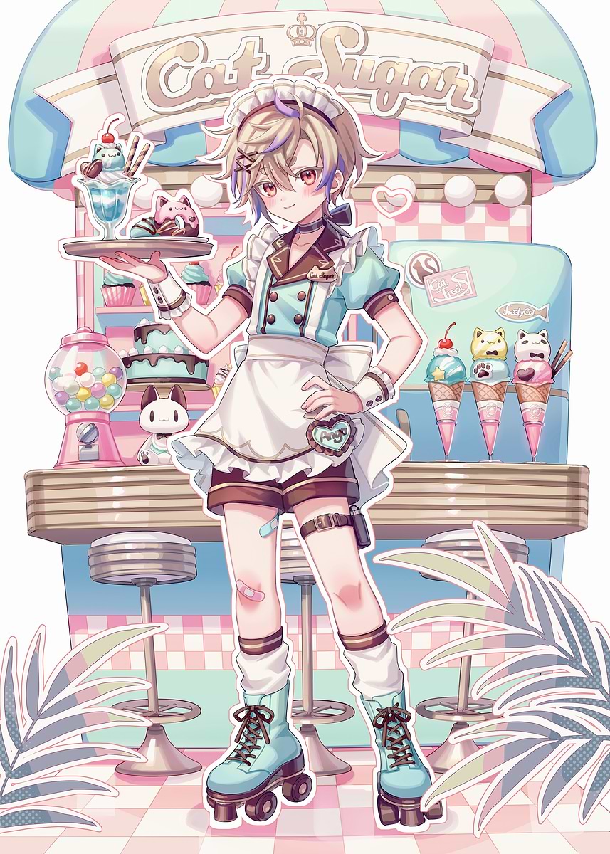 'Anime Boy in Maid Outfit on Rollerskates' Poster, picture, metal print ...