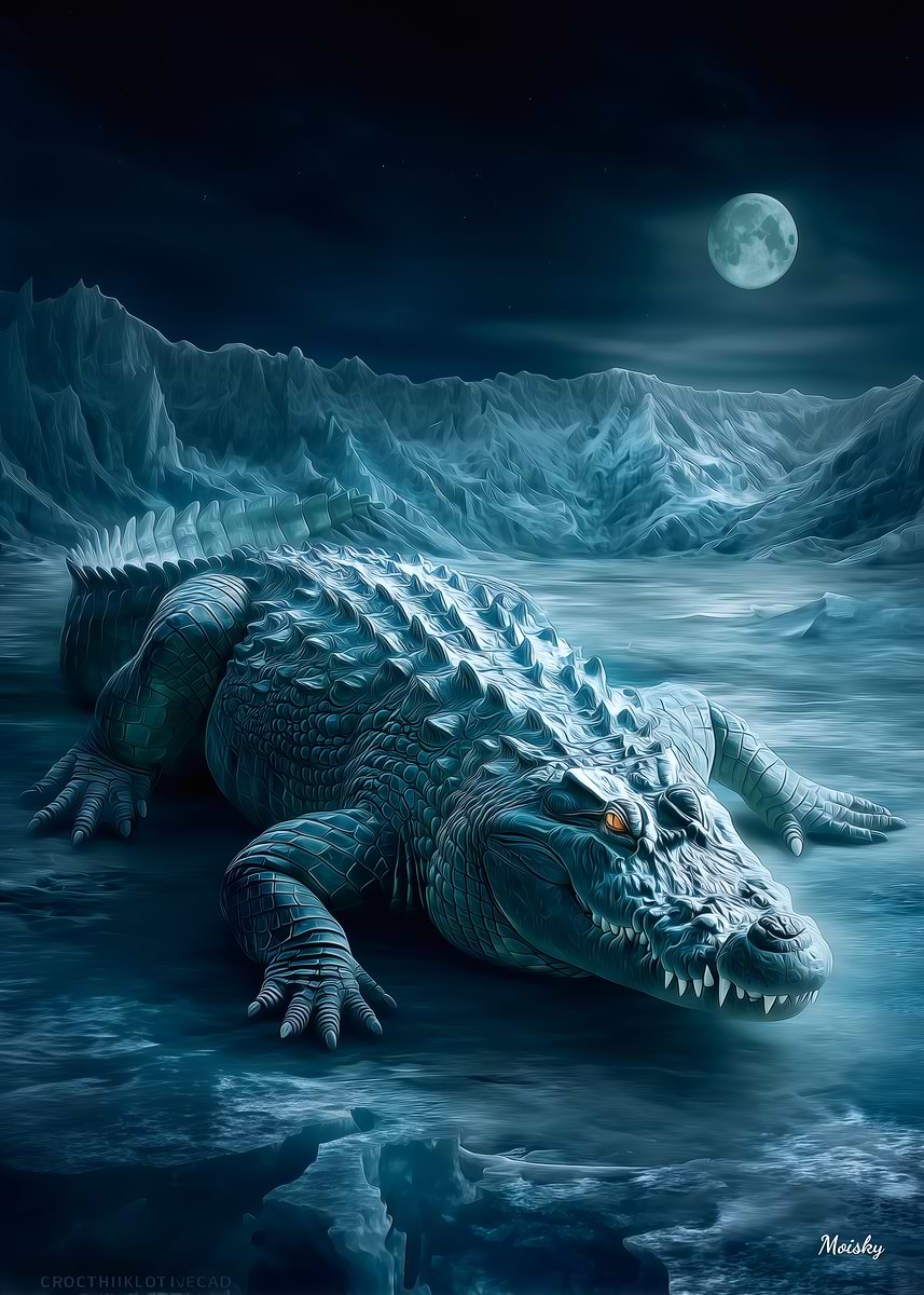 'Ethereal Wilderness Guardian – Icebound Crocodile of the Moon' Poster ...