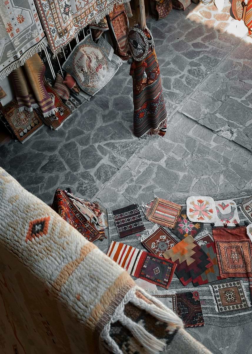 'Variety of colorful rugs and carpets' Poster, picture, metal print ...