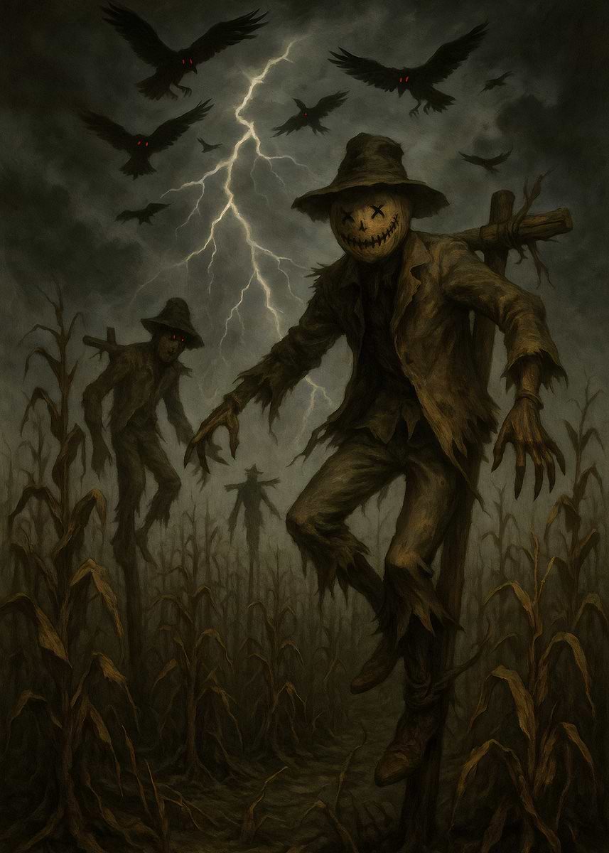 'Creepy Scarecrows Horror' Poster, picture, metal print, paint by ...