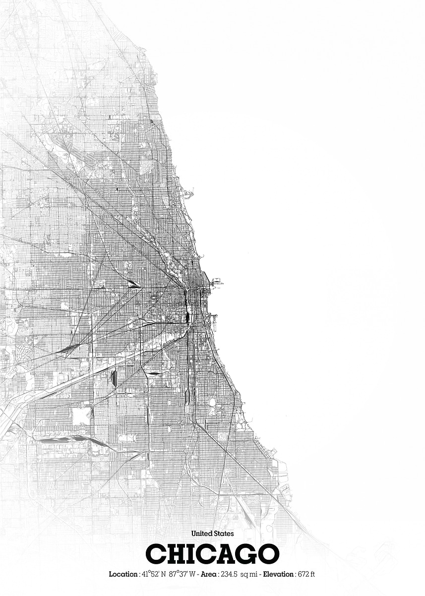 'Chicago City Map - Black and White' Poster, picture, metal print ...