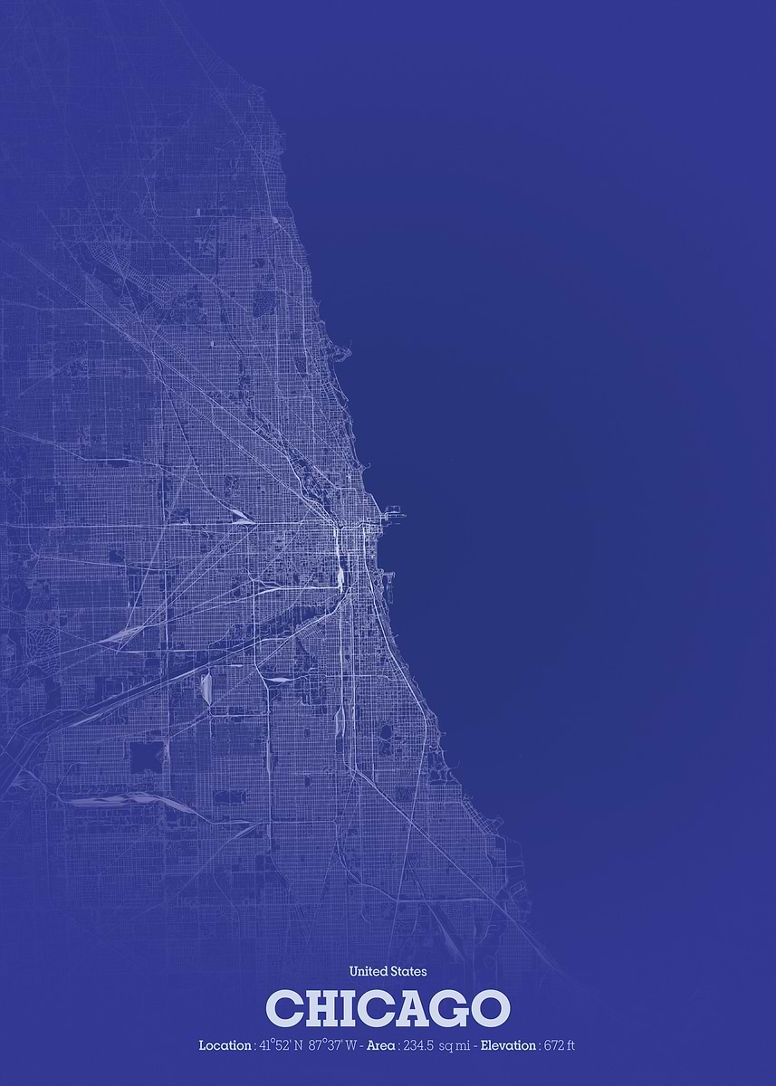 'Chicago City Map Blueprint' Poster, picture, metal print, paint by ...