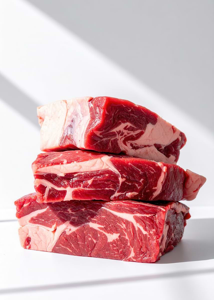 'Stack of Raw Beef Steaks' Poster, picture, metal print, paint by ...