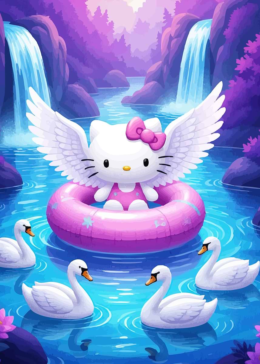 'Hello Kitty Angel Swan Lake' Poster, picture, metal print, paint by ...