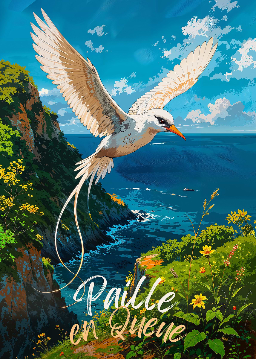 'Paille en Queue Bird Coastal Scene' Poster, picture, metal print, paint by Univile | Displate