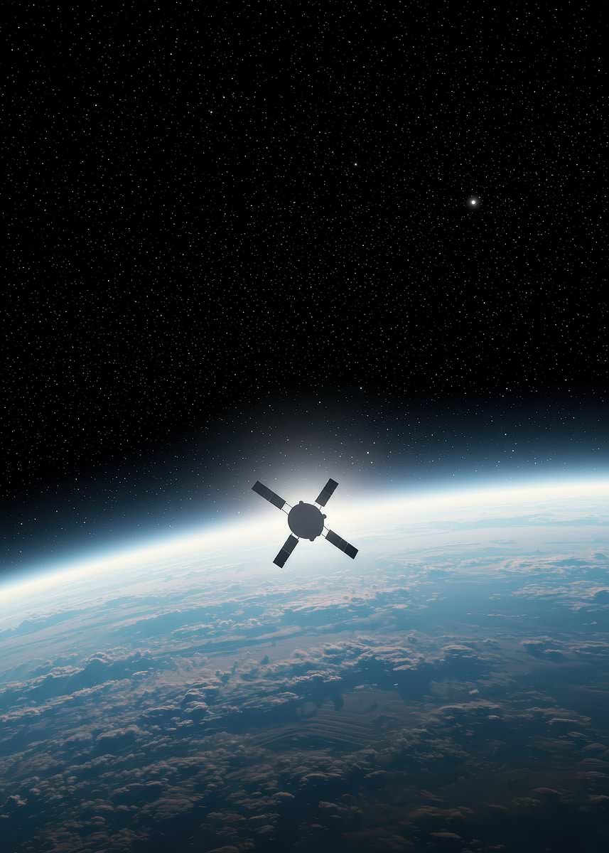 'Satellite orbiting Earth in space view' Poster, picture, metal print ...