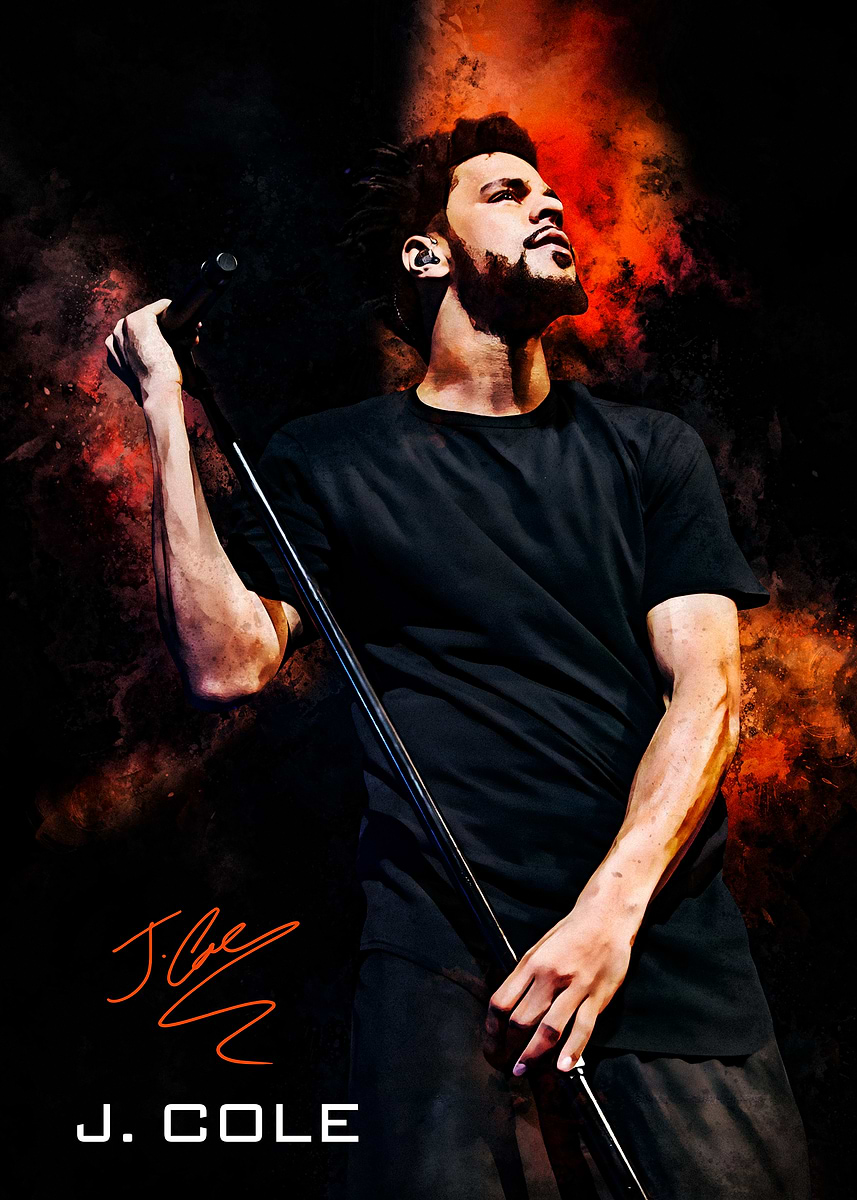 'J. Cole Portrait with Signature' Poster, picture, metal print, paint ...