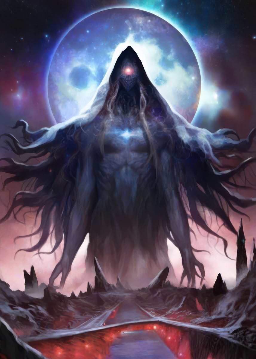 'Cosmic Entity with Moon Background' Poster, picture, metal print ...