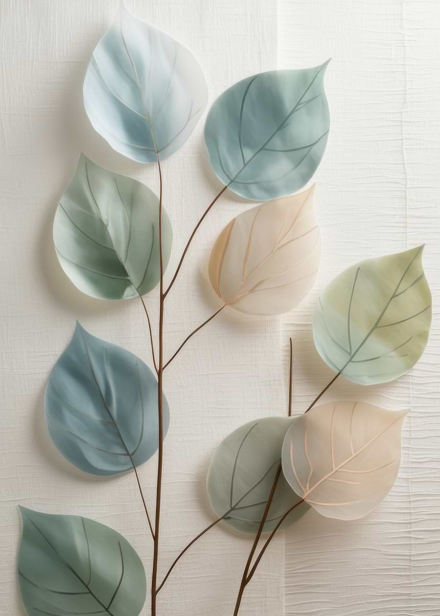 'Pastel Leaves on Branch' Poster, picture, metal print, paint by ...