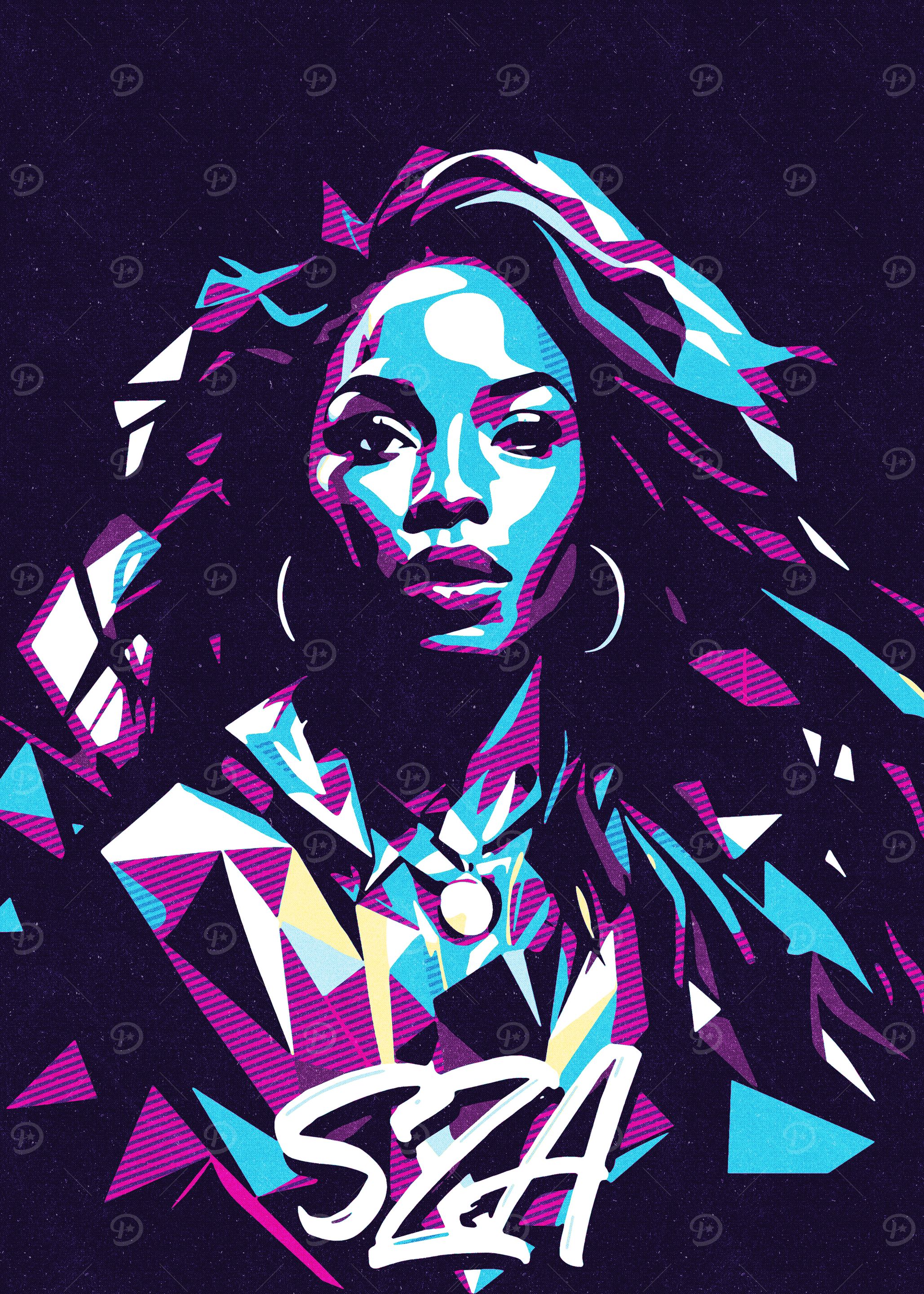 'SZA Portrait - Geometric Pop Art' Poster, picture, metal print, paint ...