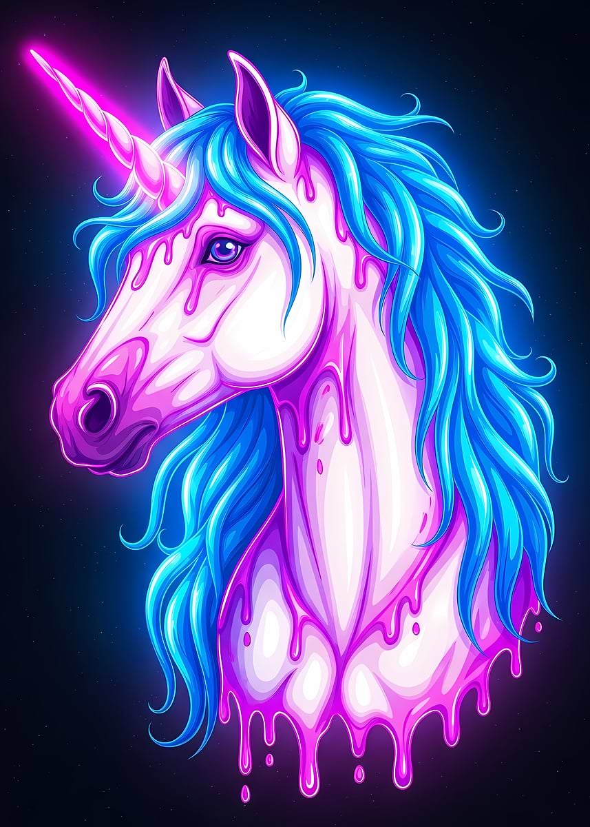 'Neon Unicorn Portrait' Poster, picture, metal print, paint by MDZ ...