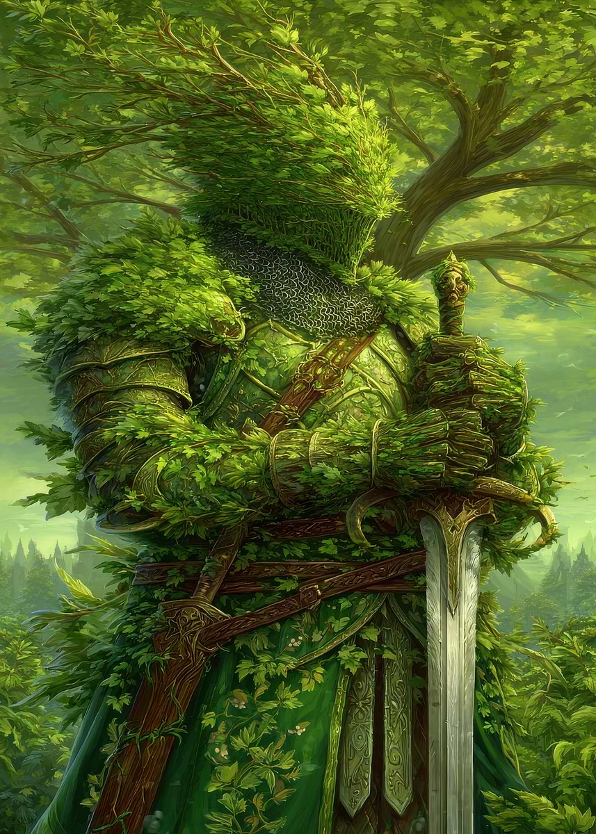 'Green Knight in Forest Armor' Poster, picture, metal print, paint by ...