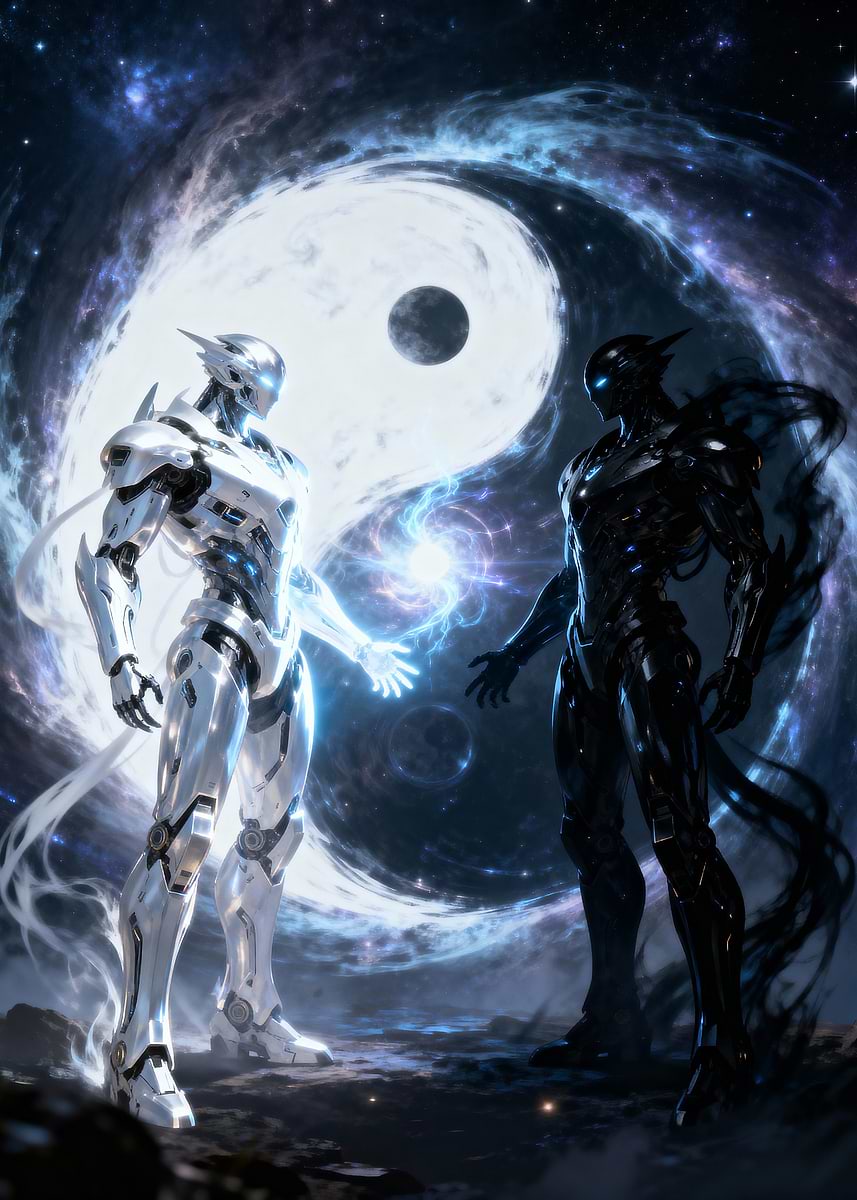'Yin and Yang Robots' Poster, picture, metal print, paint by Gnudy ...