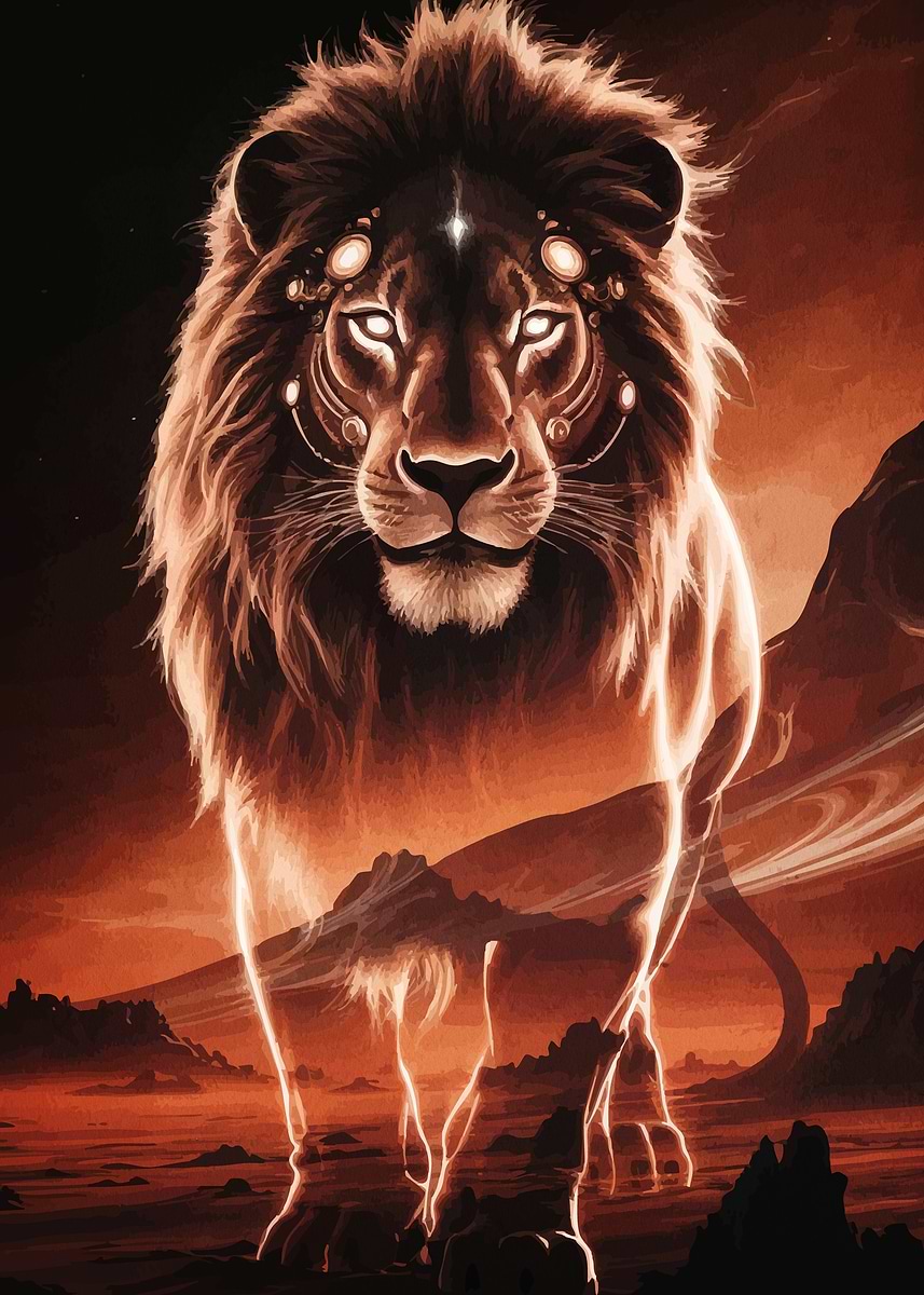 'Majestic Lion Glowing Eyes' Poster, picture, metal print, paint by Leo ...
