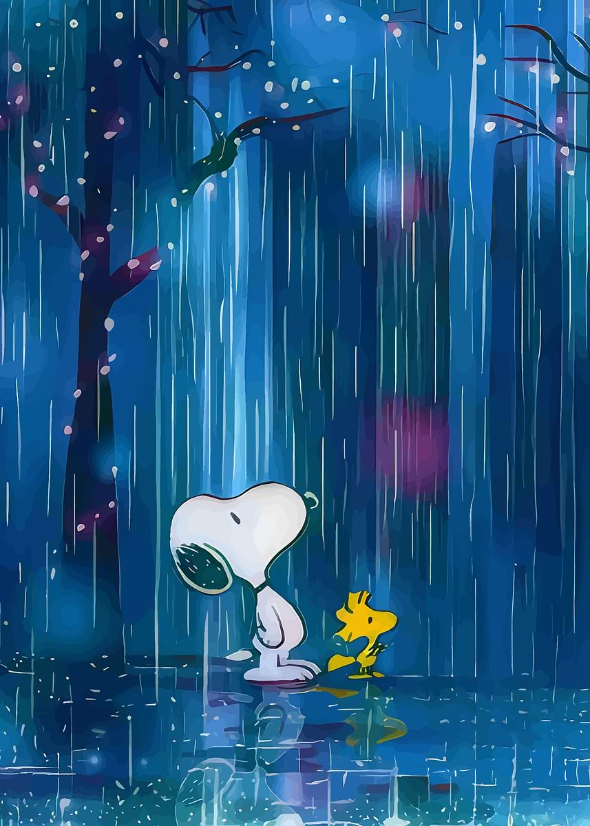 'Snoopy and Woodstock in the Rain' Poster, picture, metal print, paint ...