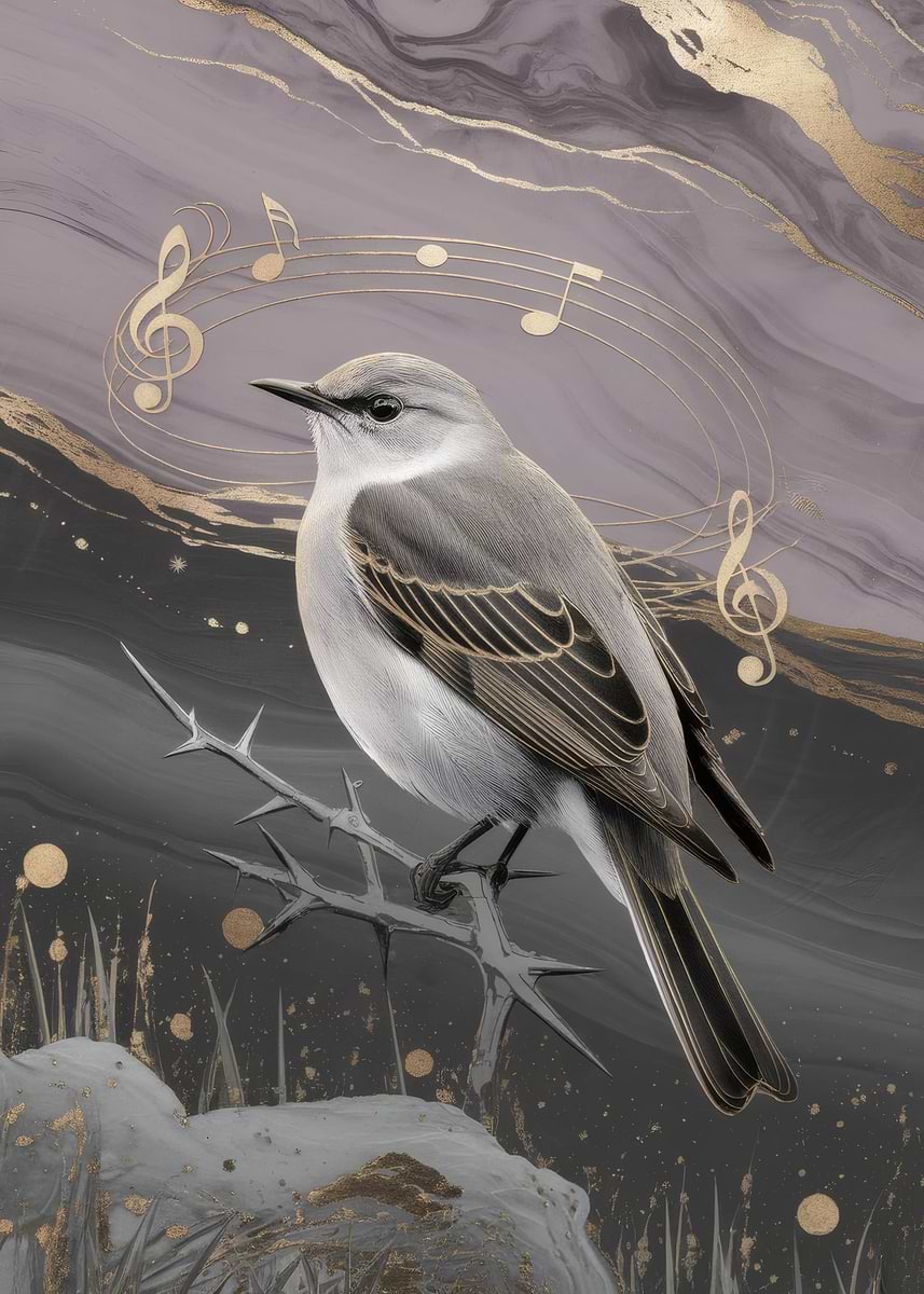 'Northern Mockingbird with Musical Notes' Poster, picture, metal print ...