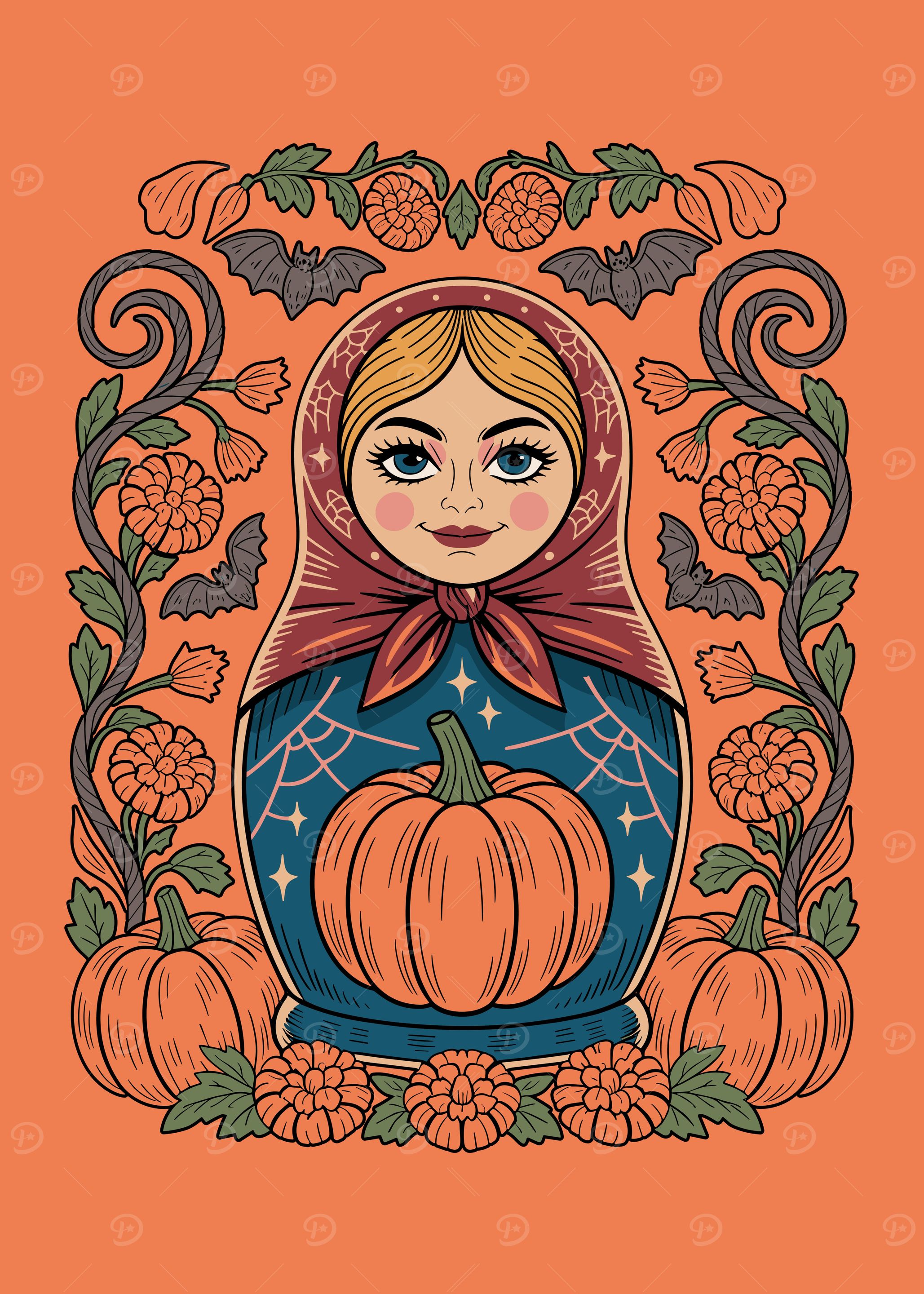 'Halloween Matryoshka Doll with Pumpkin' Poster, picture, metal print ...