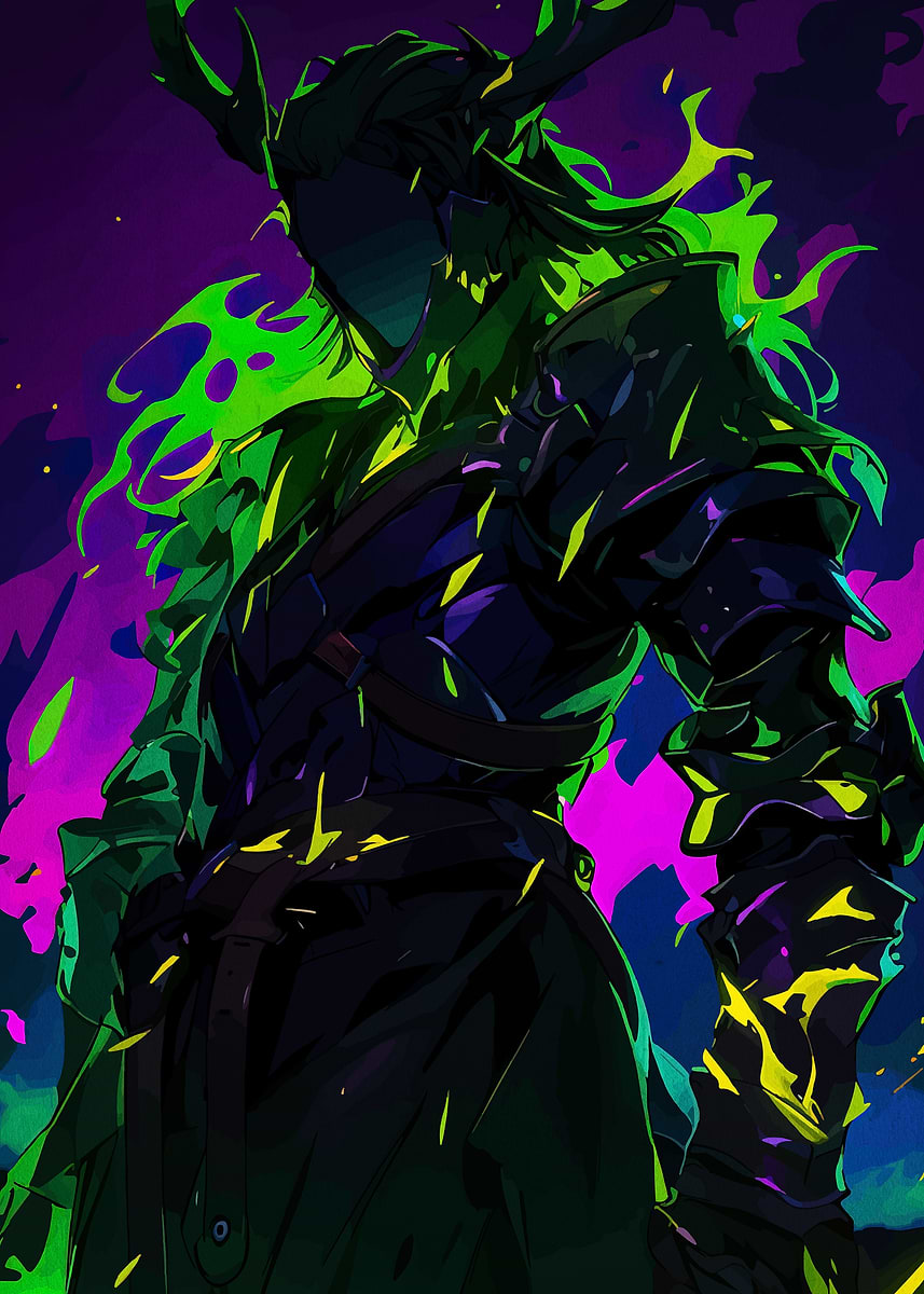 'Dark Knight with Green Flames' Poster, picture, metal print, paint by ...