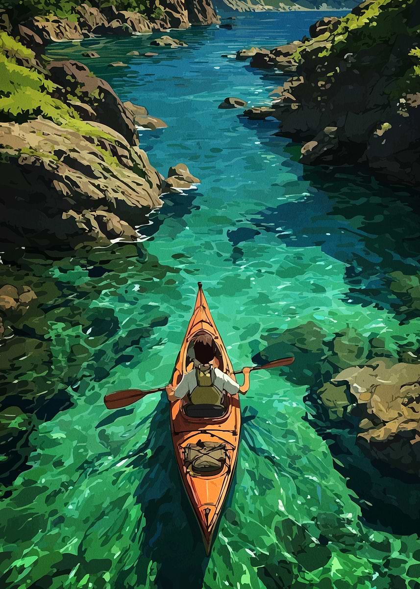 'Kayaking Clear River' Poster, picture, metal print, paint by Ruby ...