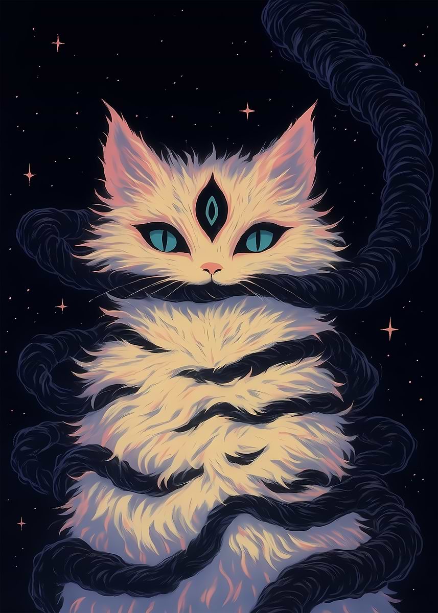'Mystical Third Eye Cat in Space' Poster, picture, metal print, paint ...