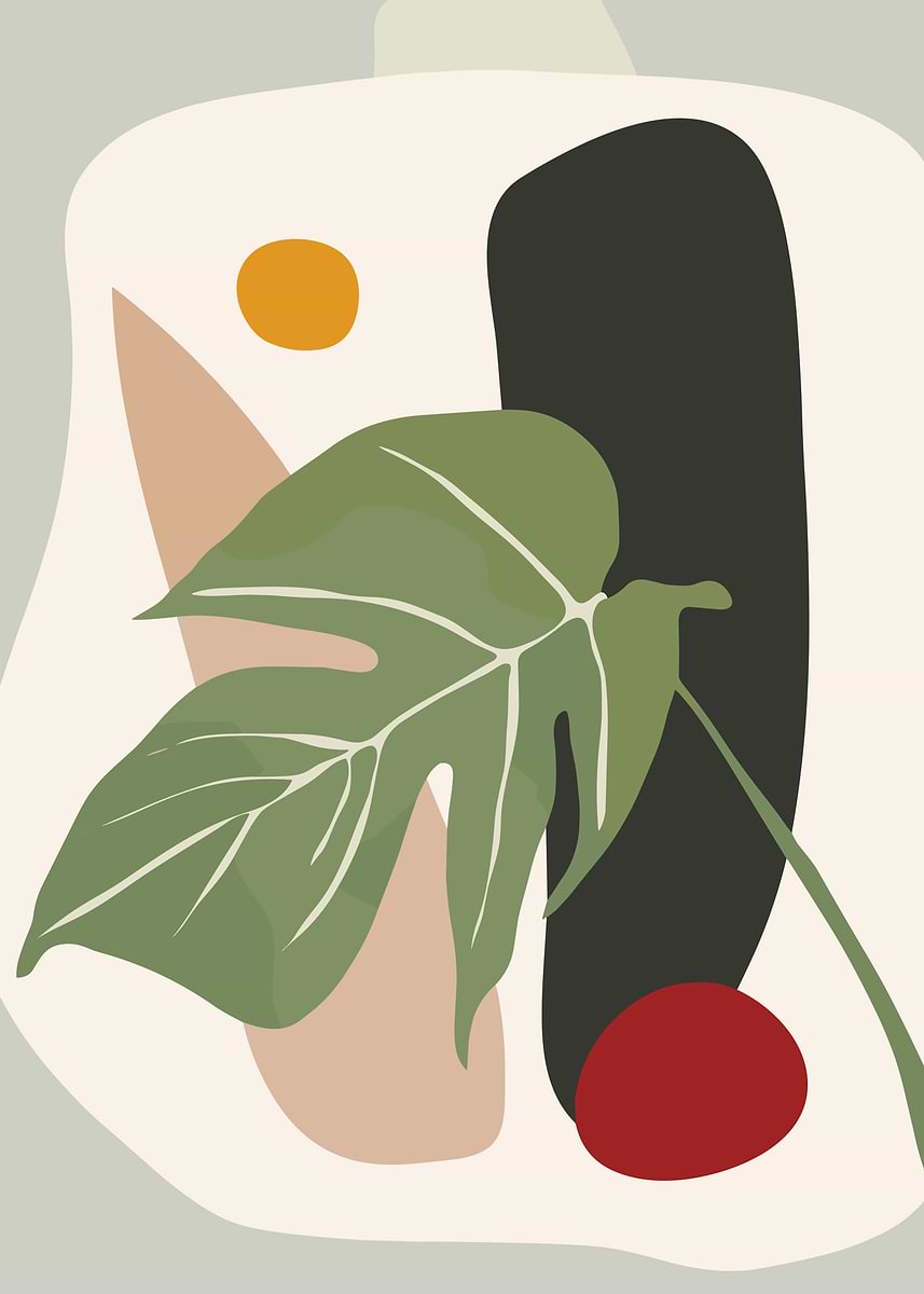'Abstract Leaf and Shapes Art' Poster, picture, metal print, paint by ...