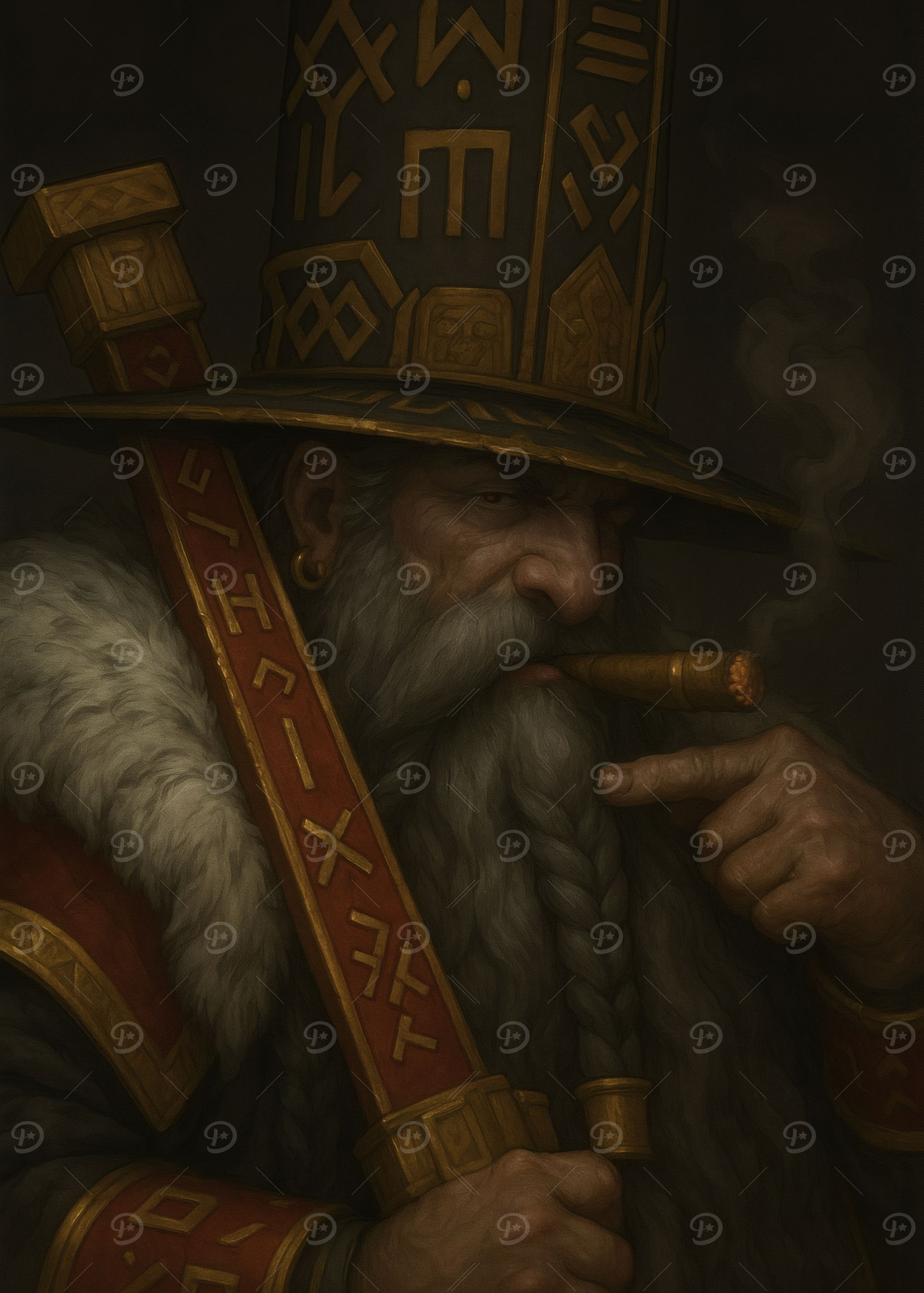 'Dwarf Smoking Cigar Portrait' Poster, picture, metal print, paint by ...