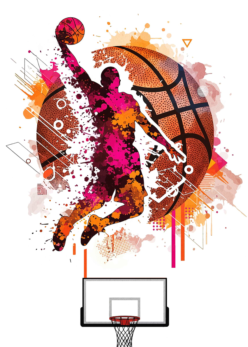 'Basketball Player Dunking with Abstract Elements' Poster, picture ...